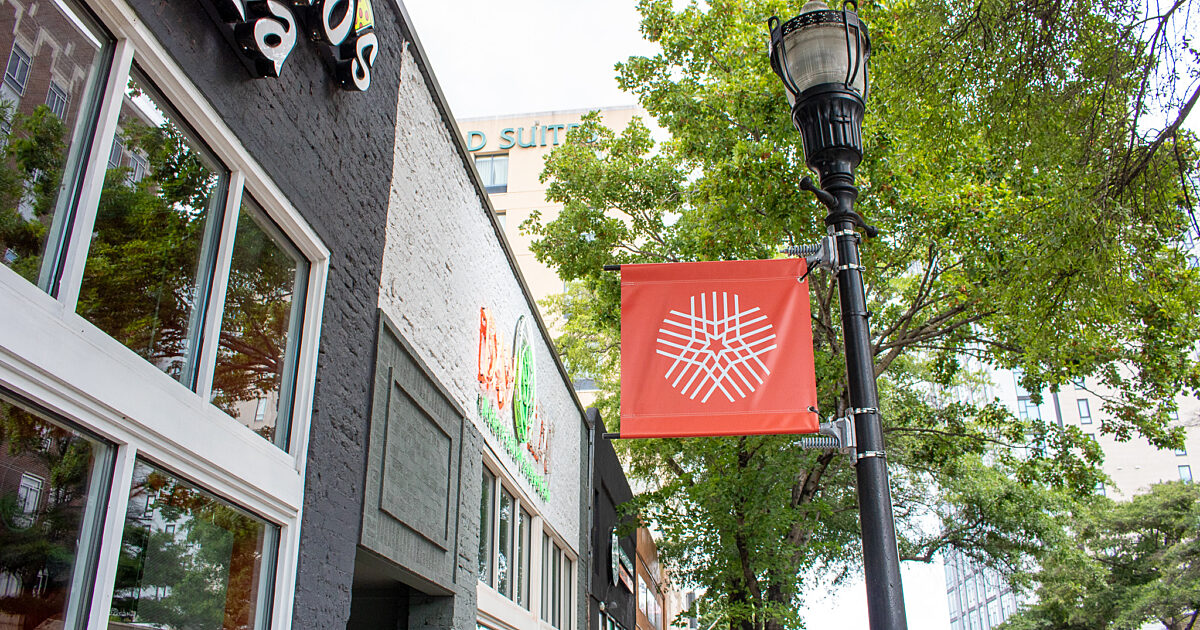 Pole Banner System for Five Points South | Banner… | bannersaver.com